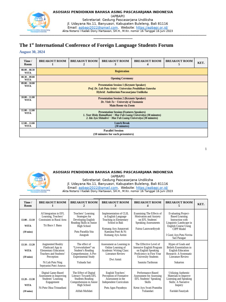 APBAPI Students Forum 2024 Presentation Schedule | PDF