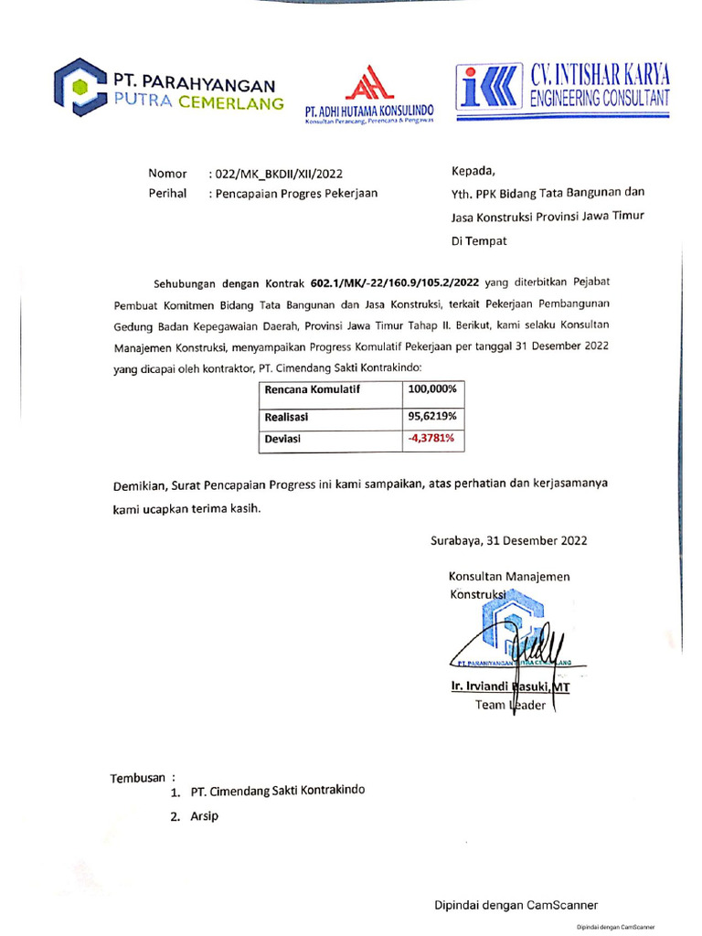 Pencapaian Progress Pekerjaan Per 31 Desember 2022 | PDF