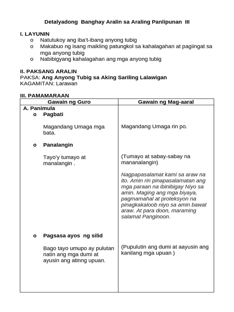 Detailed Lesson Plan in Araling Panlipunan 3 | PDF