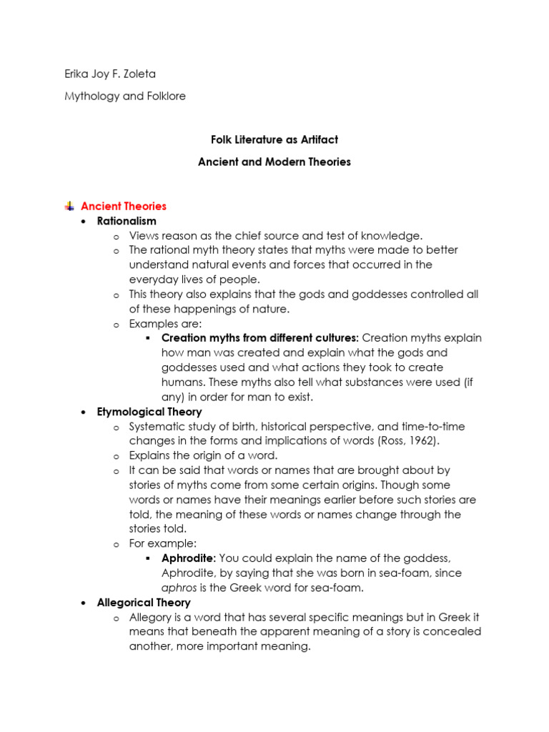 Theories of Mythology Explained | PDF | Oedipus Complex | Greek Mythology