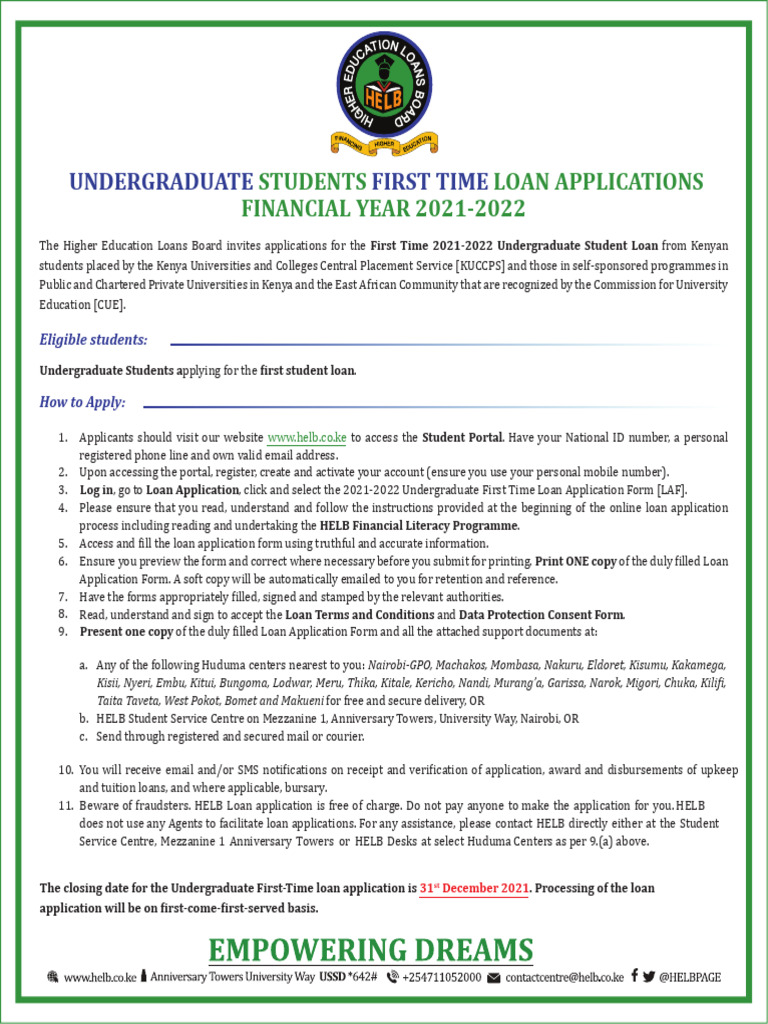HELB Loan Application For Undergraduate Students For The Financial Year ...