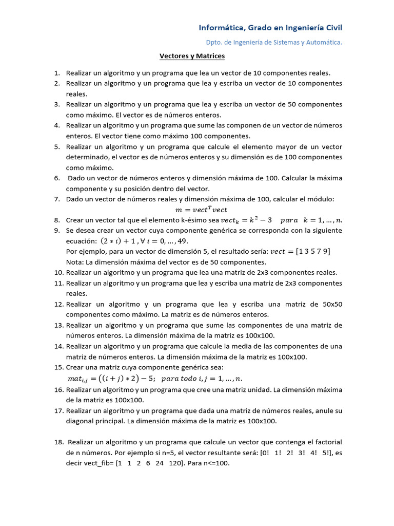 Vectores y Matrices en C | PDF | Vector Euclidiano | Métodos y ...