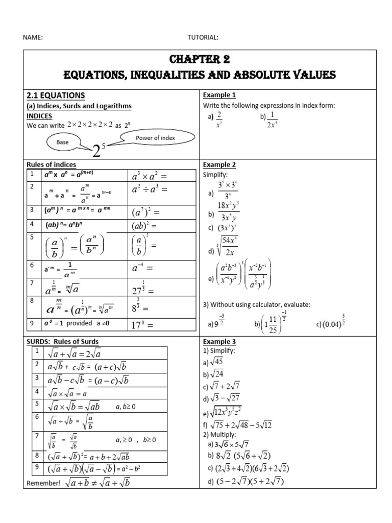 CHAPTER 2-Equations, Inequalities and Absolute Values | PDF