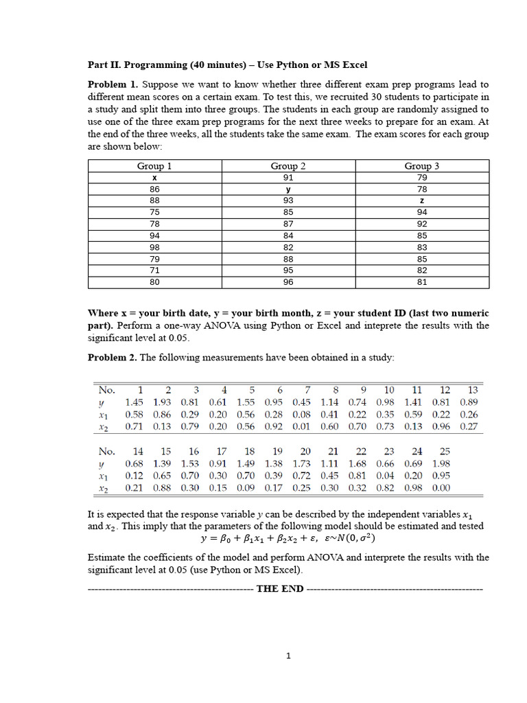 Final - Applied Stats and Experimental Design - Programming | PDF