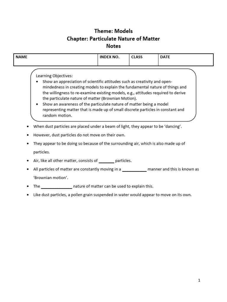 Particulate Nature of Matter Student Notes | PDF