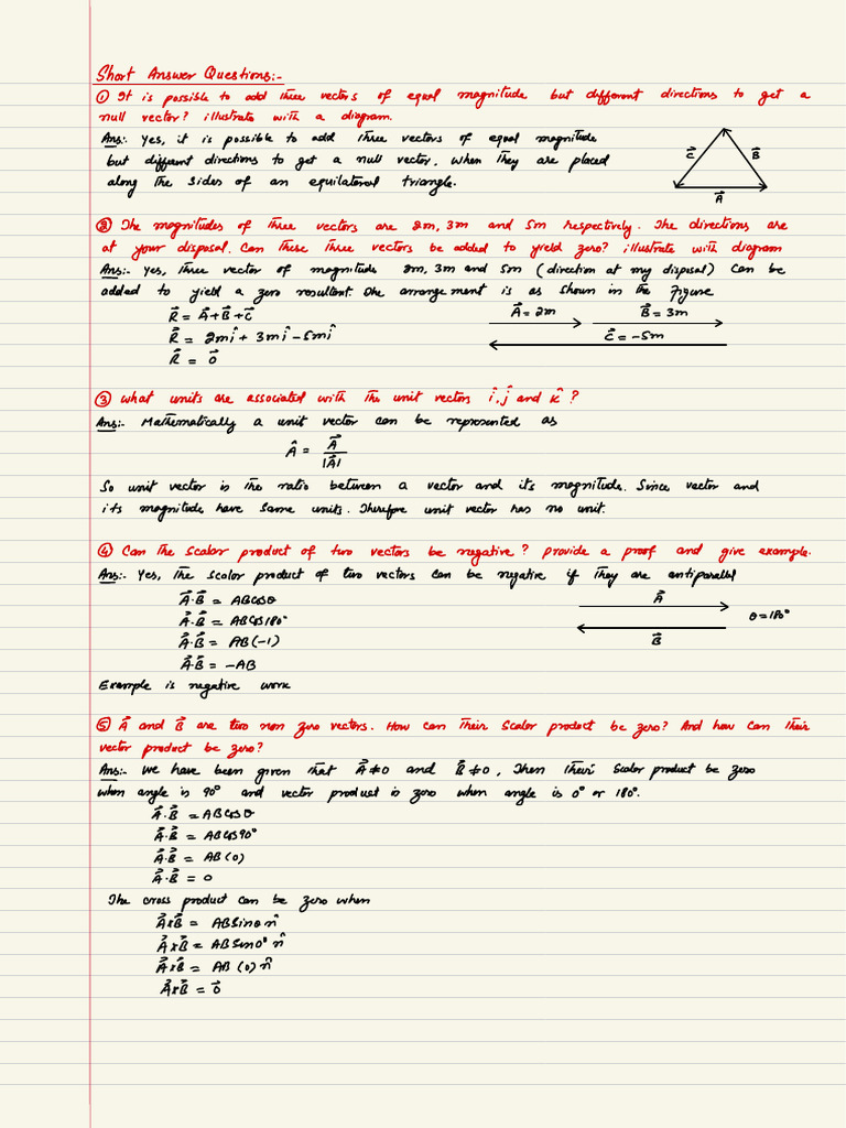 Vectors Short Questions | PDF