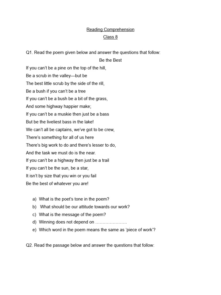 Class 8 Reading Comprehension | PDF