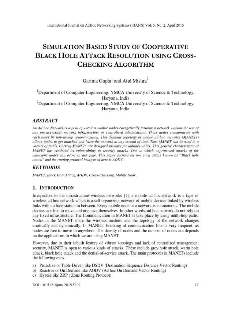 Simulation Based Study of Cooperative Black Hole Attack Resolution Using Cross-Checking ...