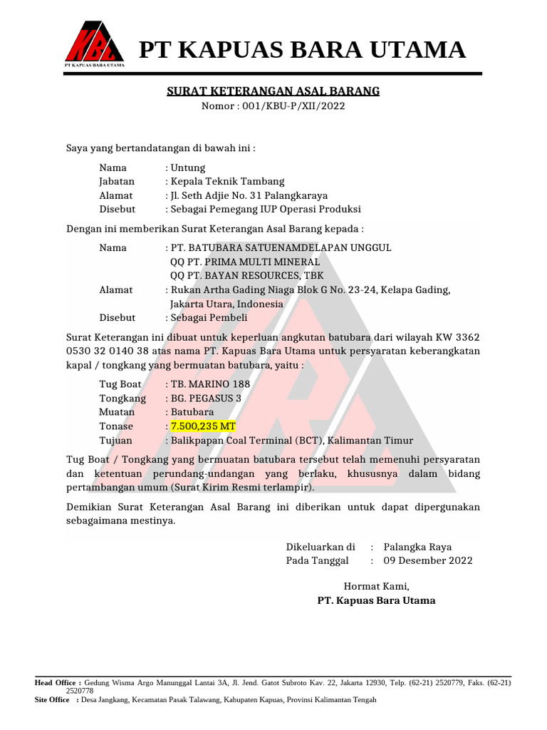 Surat Kapal Bg. Pegasus 3 | PDF