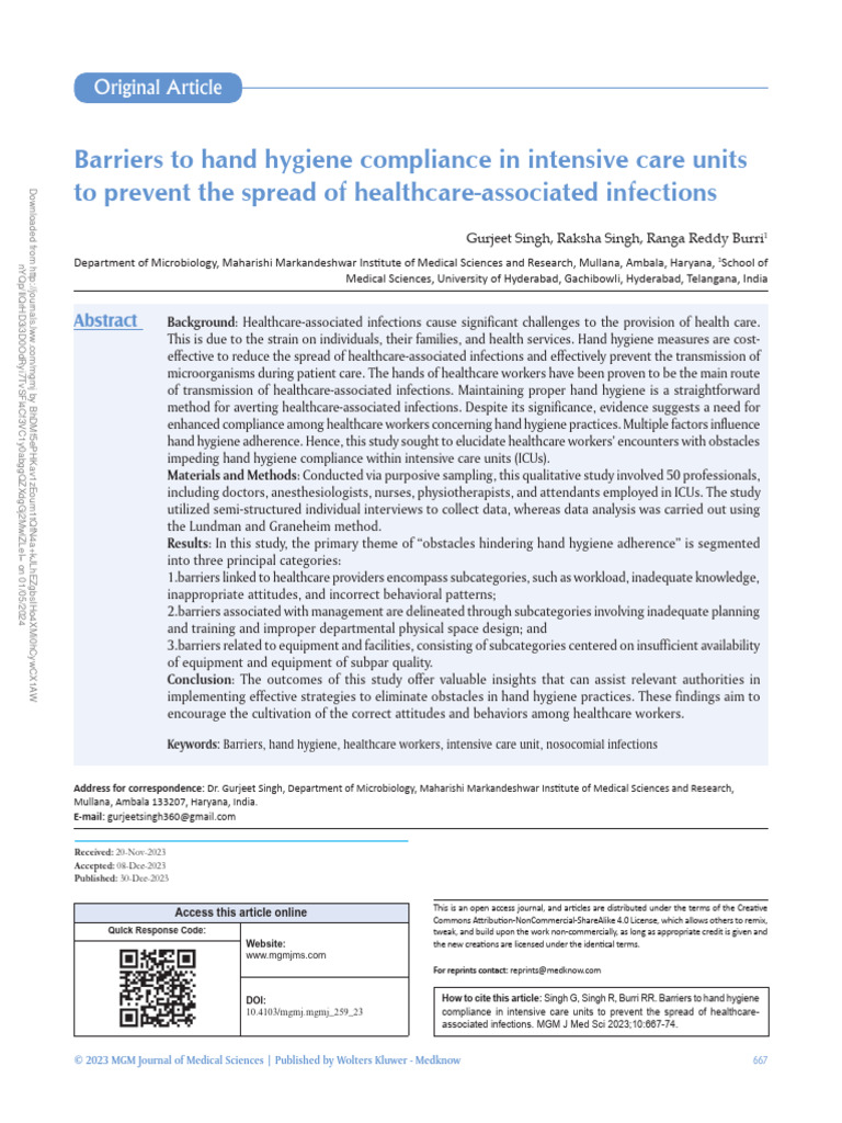 Barriers To Hand Hygiene Compliance in I | PDF