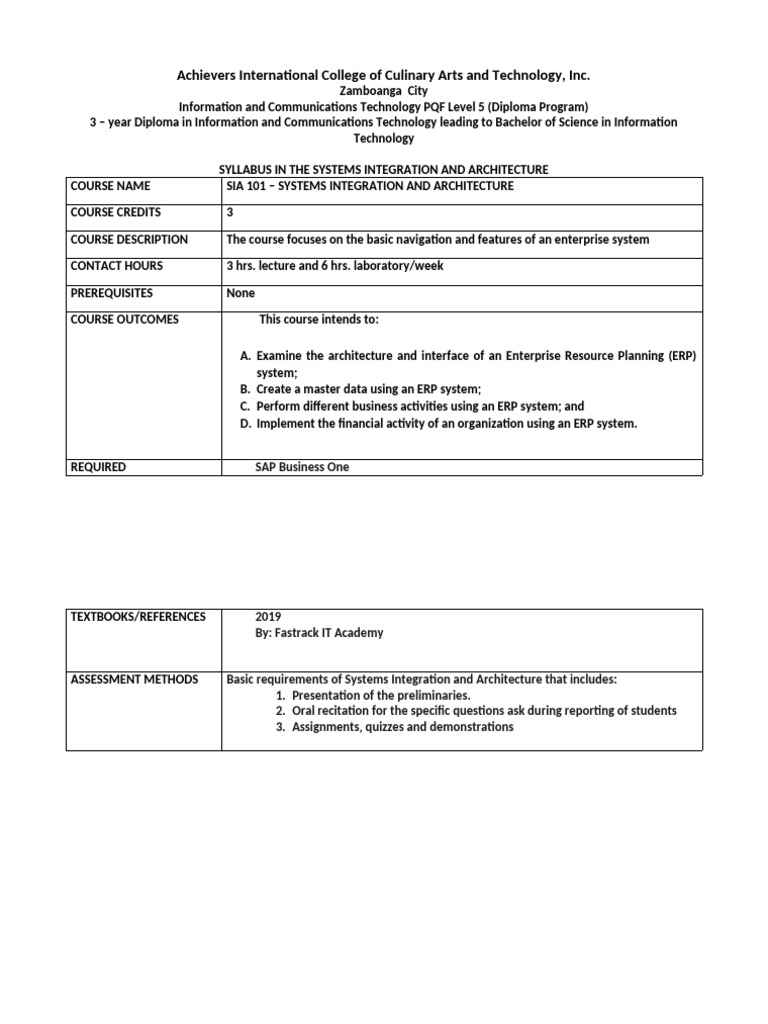 Sia 101 Systems And Integration Architecture Pdf
