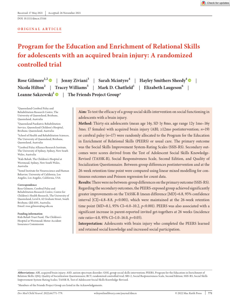 Develop Med Child Neuro - 2022 - Gilmore - Program For The Education ...