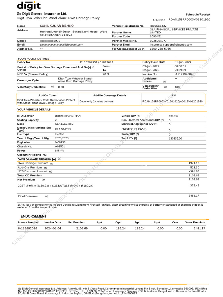 Ola Insurance 5432 | PDF