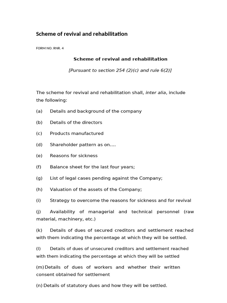 Scheme of Revival and Rehabilitation | PDF
