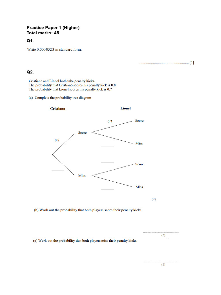 Practice Paper 1 (Higher) - QP | PDF