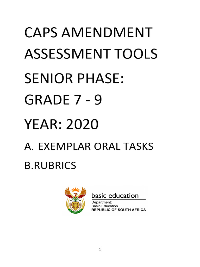 Grade 7 - 9 CAPS Oral Tasks & Rubrics | PDF