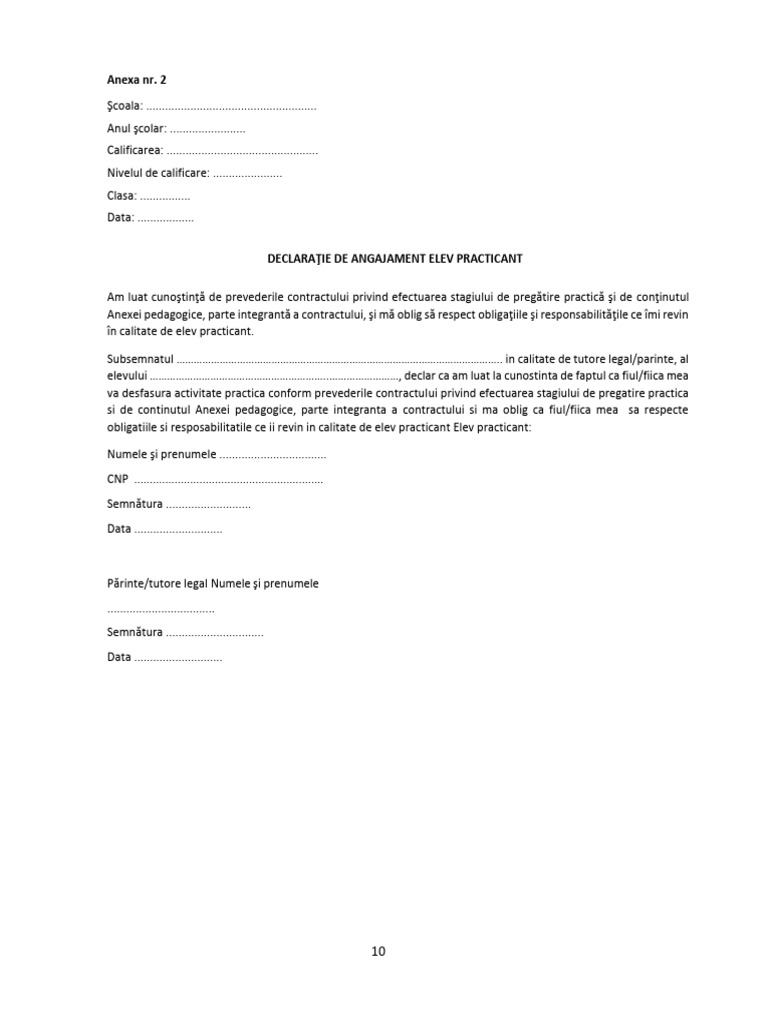 Model-Cadru Contract de Pregatire Practica Liceu (Septembrie - 2022 ...
