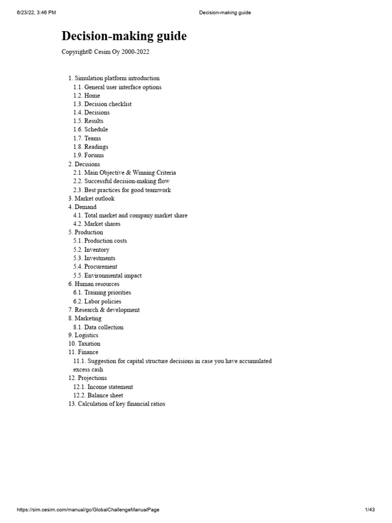Cesim - Decision-Making Guide | PDF