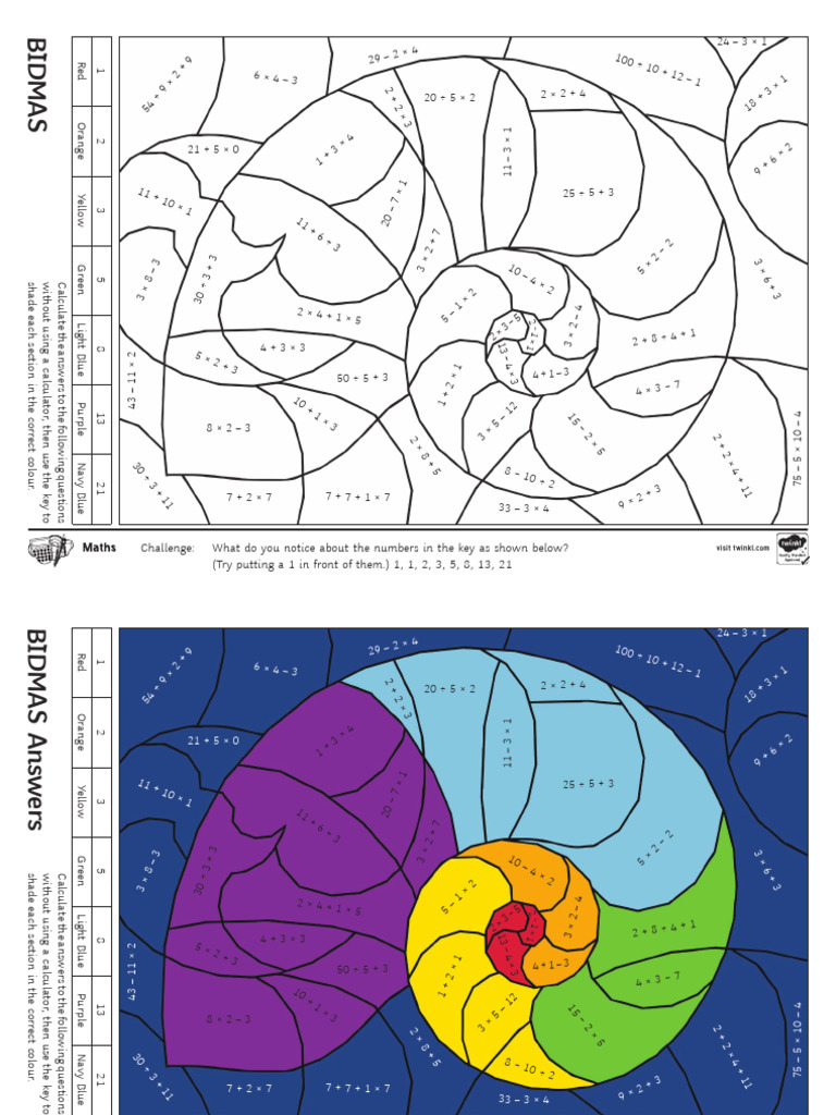 Fibonacci BIDMAS Colour by Number LA | PDF