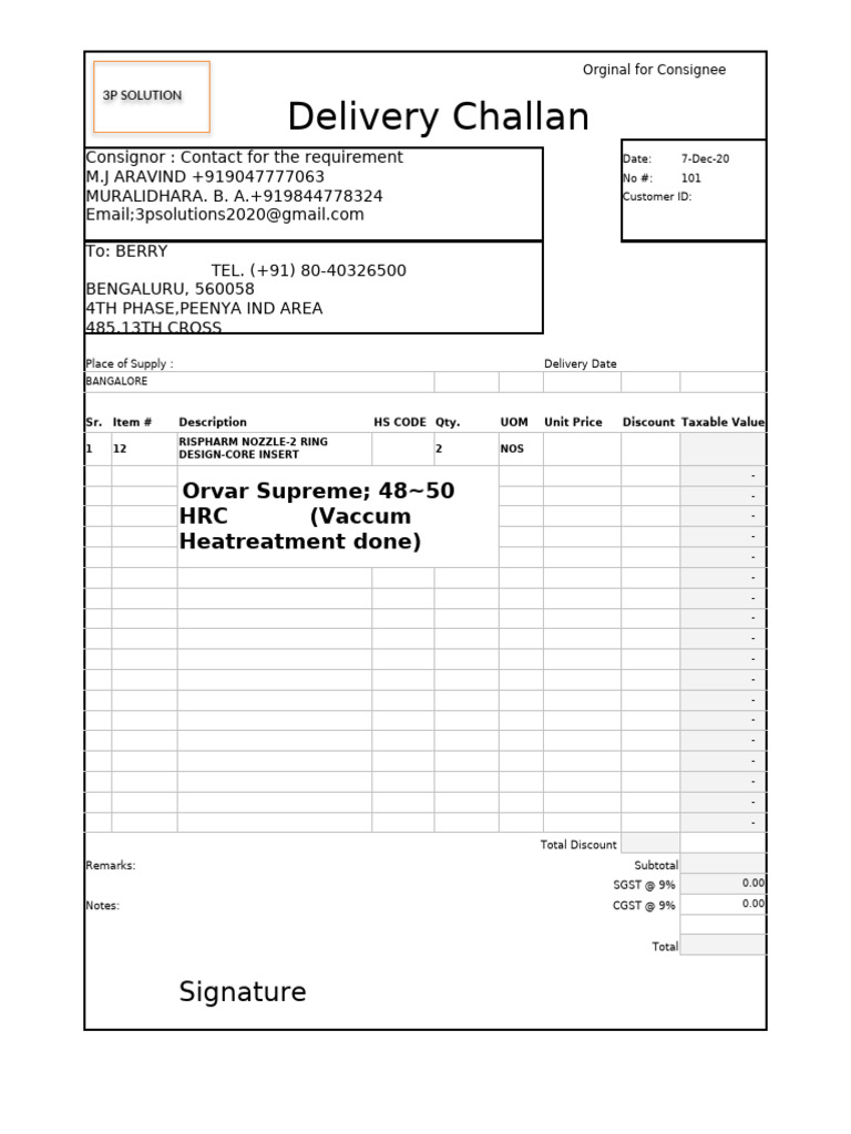 Delivery-Challan-Format-Excel 3 P SOLUTION | PDF