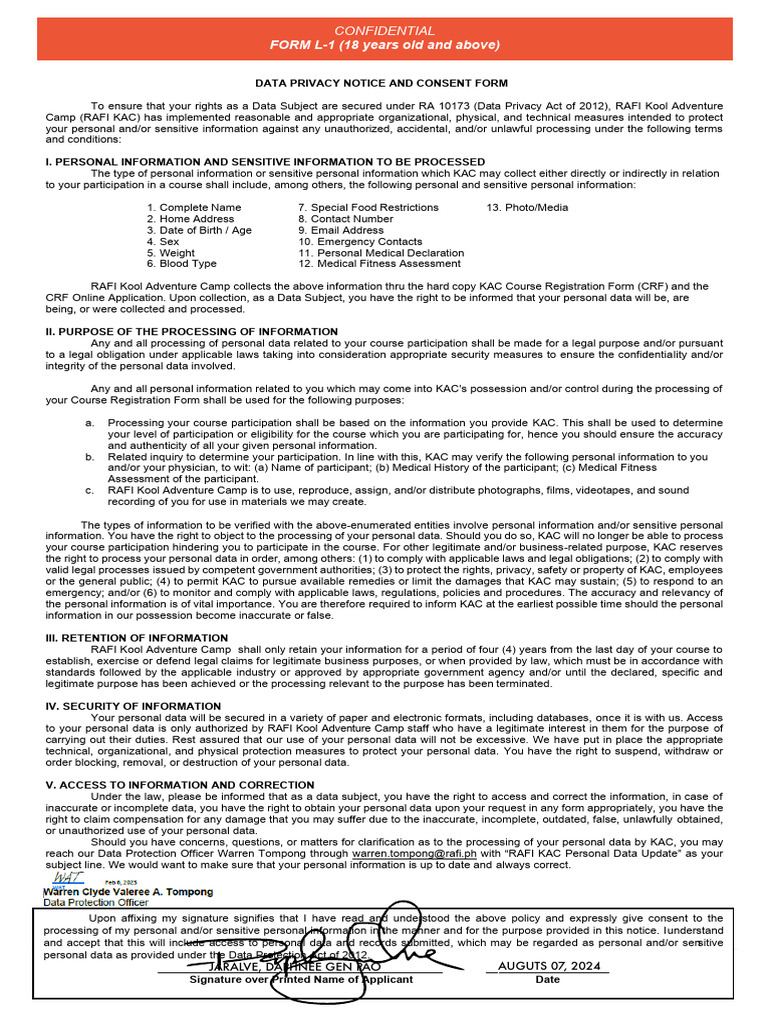 (Form L-1) Course Registration Form Full KAC Course (CRC and Land XP ...