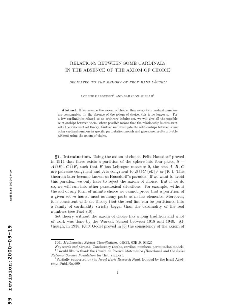 Lorenz Halbeisen and Saharon Shelah - Relations Between Some Cardinals ...