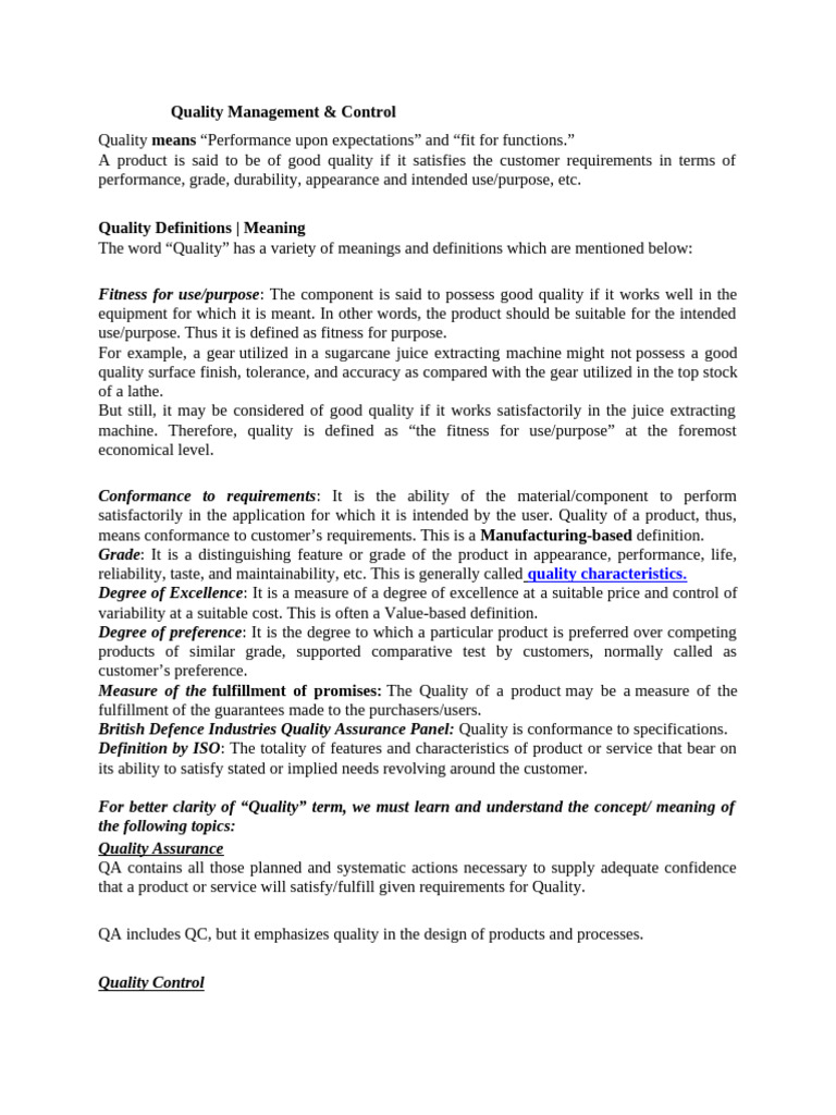 Quality Management | PDF