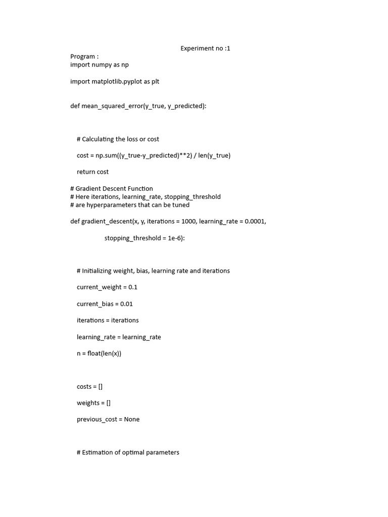 Experiment No | PDF | Mean Squared Error | Applied Mathematics