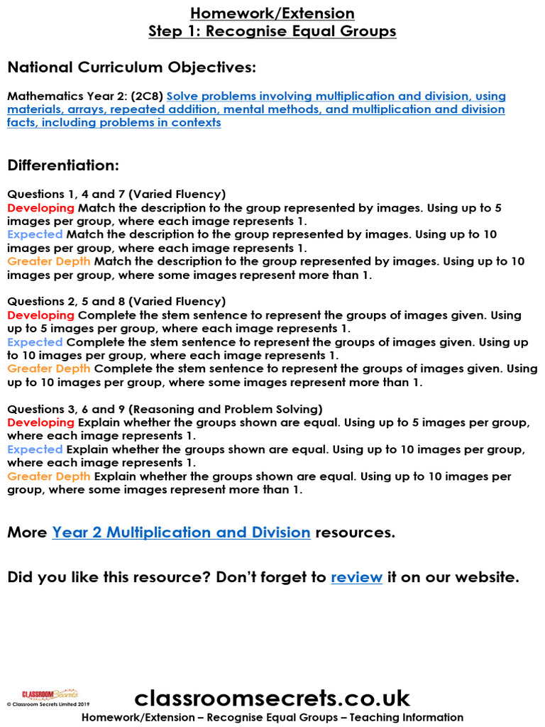 Year 2 Autumn Block 4 Step 1 Hw Ext Recognise Equal Groups Pdf