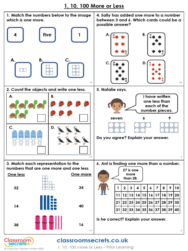 Year 3 1 10 100 More or Less Maths Recovery Prior Learning | PDF