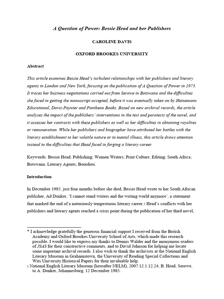 Bessie Head and Her Publishers - 2018 - Davis | PDF