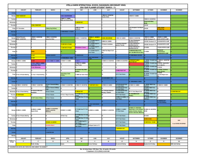 SMIS Secondary School Year Planner 2024 Student Y9-11 FINAL | PDF