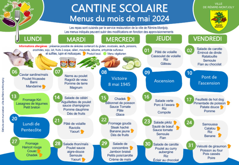 Menu Cantine Scolaire Mai 2024 | PDF