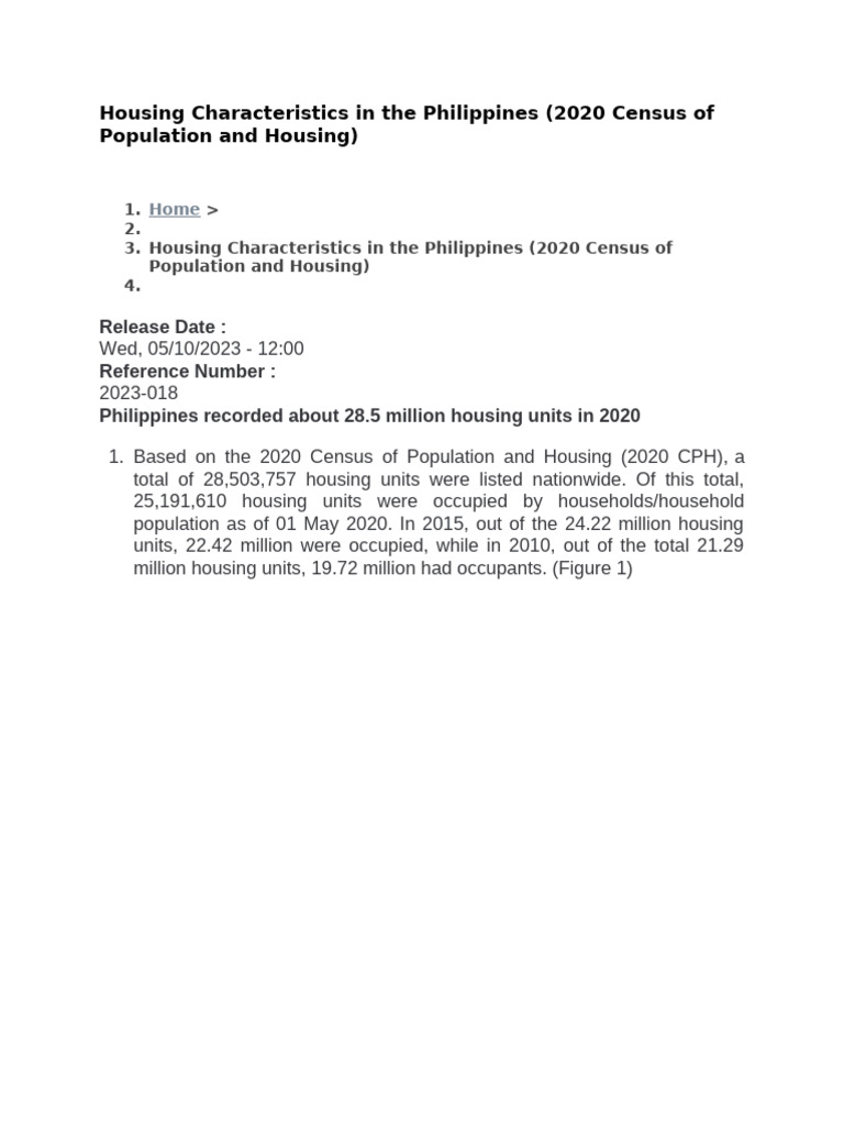 Housing Characteristics in The Philippines | PDF
