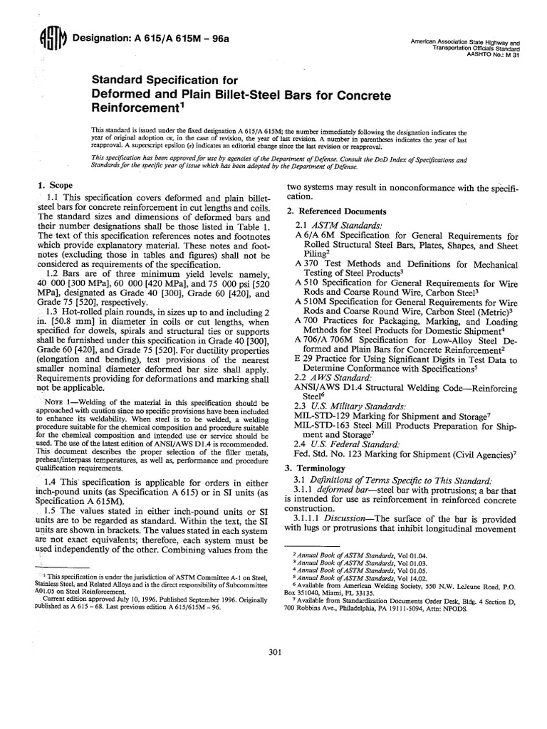 ASTM - A - 615 Reinforcement For Concrete | PDF