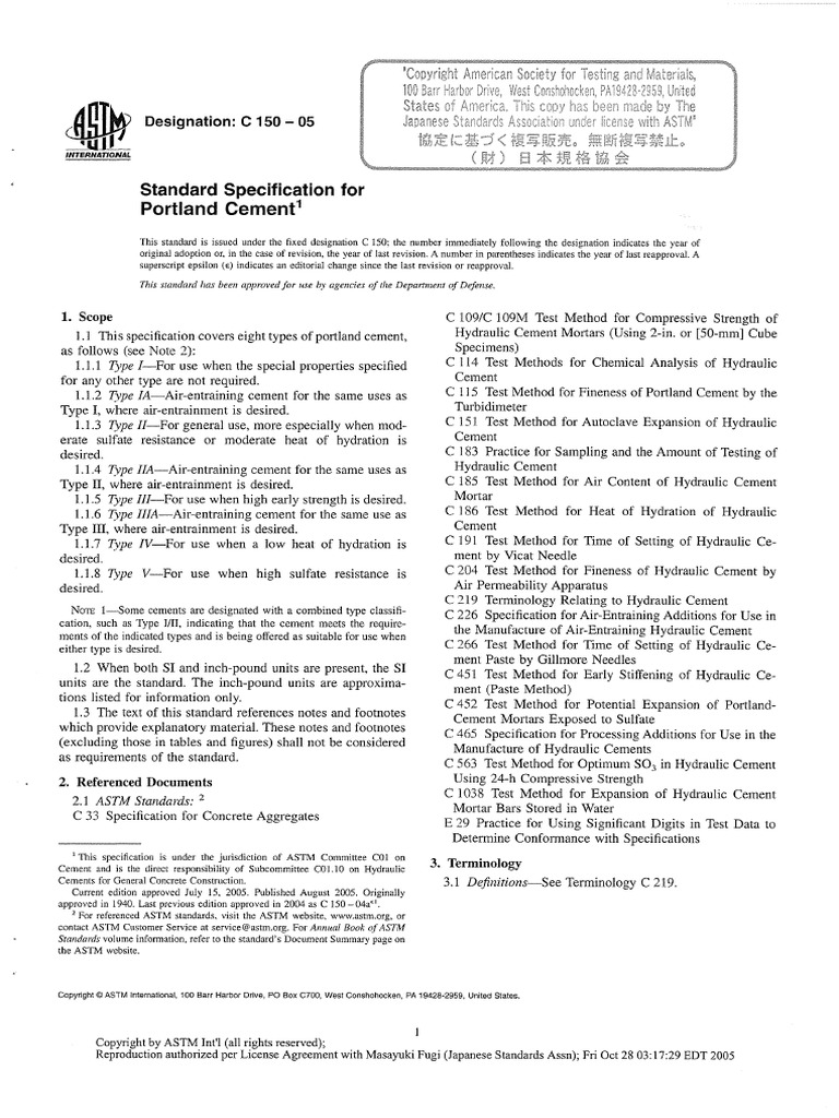 ASTM - C - 150 Portalnd Cement | PDF