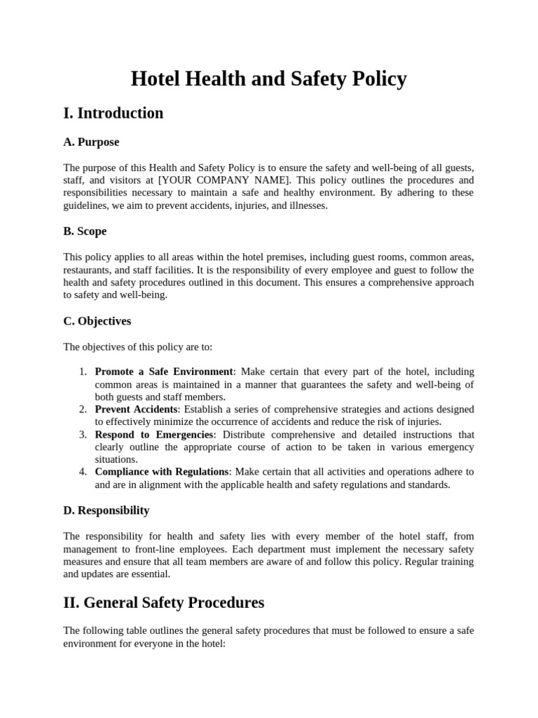 Hotel Health and Safety Policy | PDF