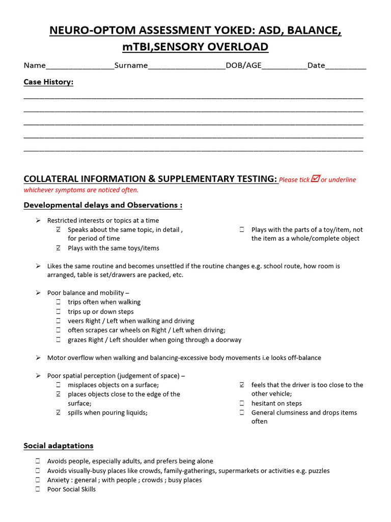Neuro-Optom Checklist - ASDBalancemTBI Sensory Overload 2023 Aug | PDF ...
