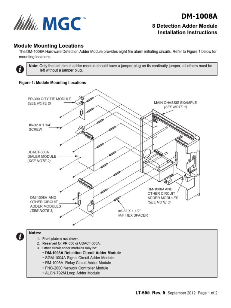 8 Detection Adder Module Installation Instructions Module Mounting ...