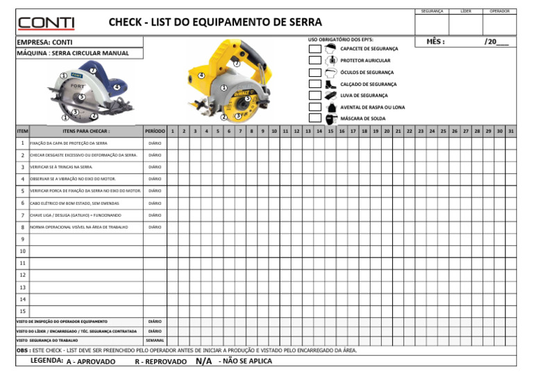 Check-List Equipamento de Serra | PDF