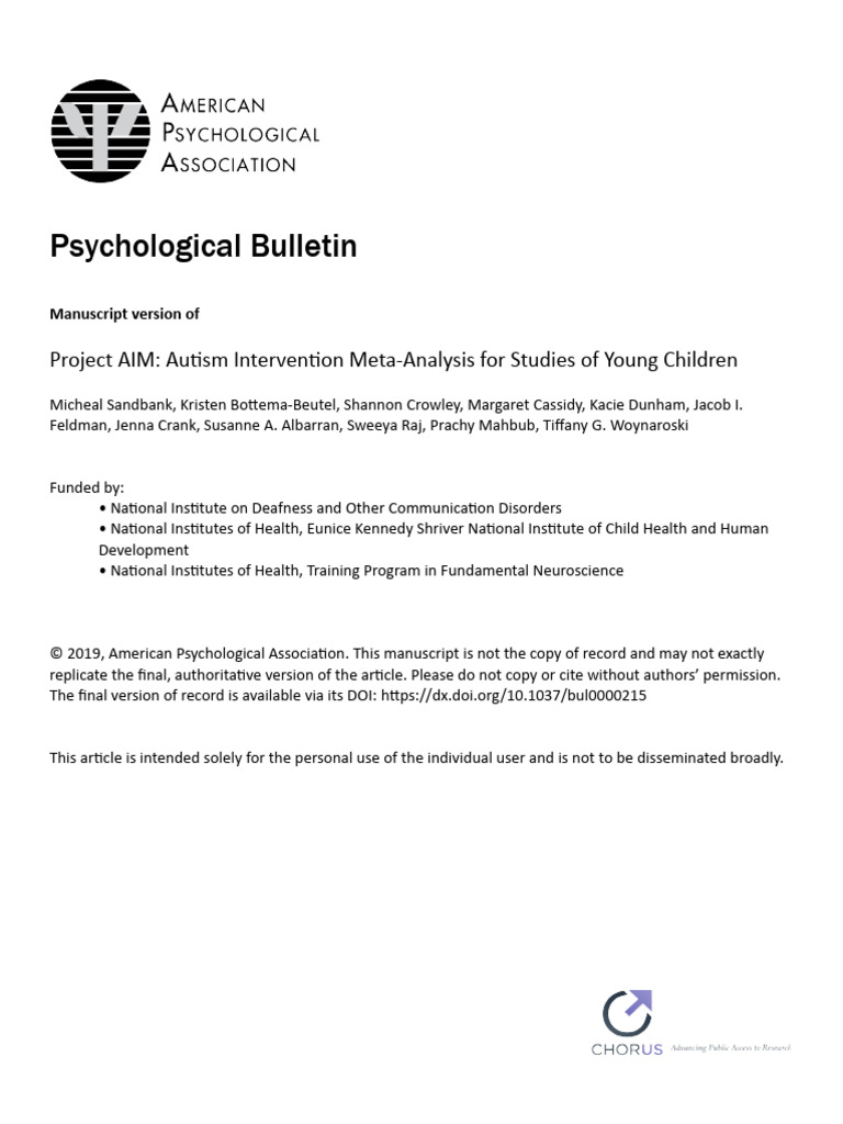 Psychological Bulletin: Project AIM: Autism Intervention Meta-Analysis ...