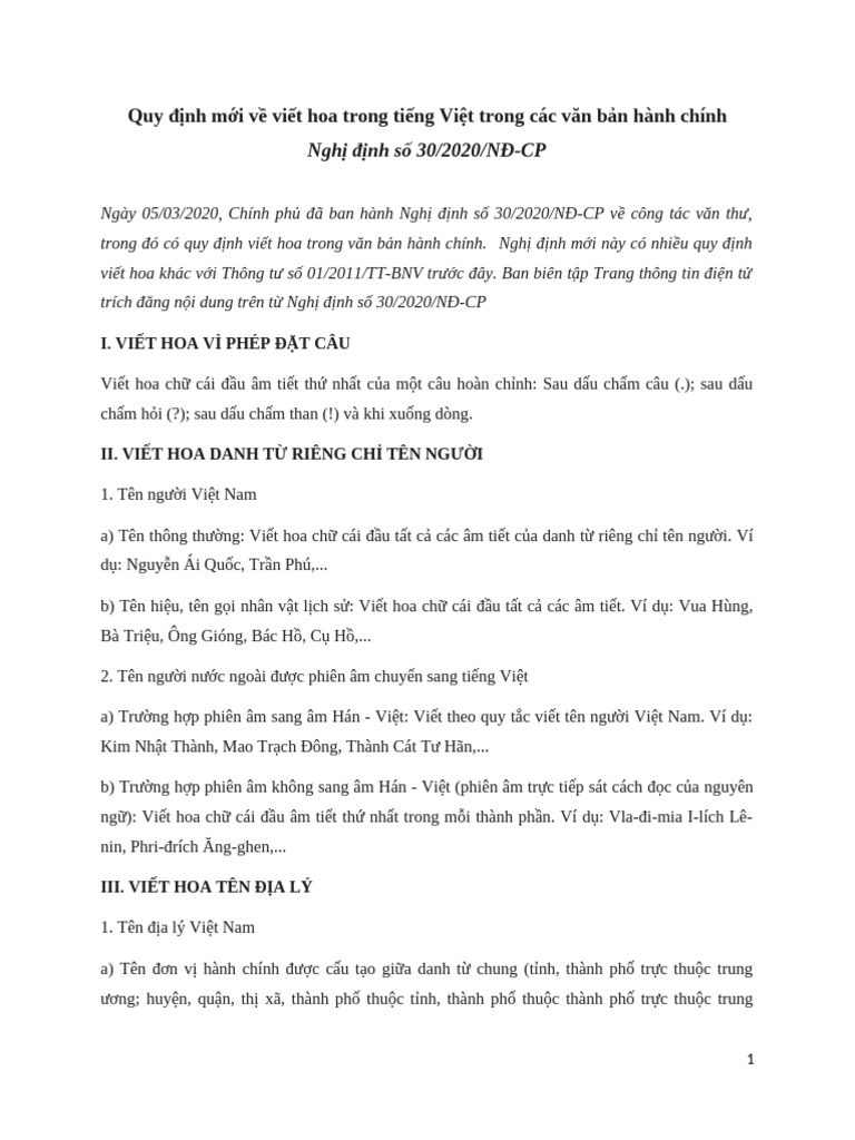 Quy định mới về viết hoa trong tiếng Việt trong các văn bản hành chính | PDF