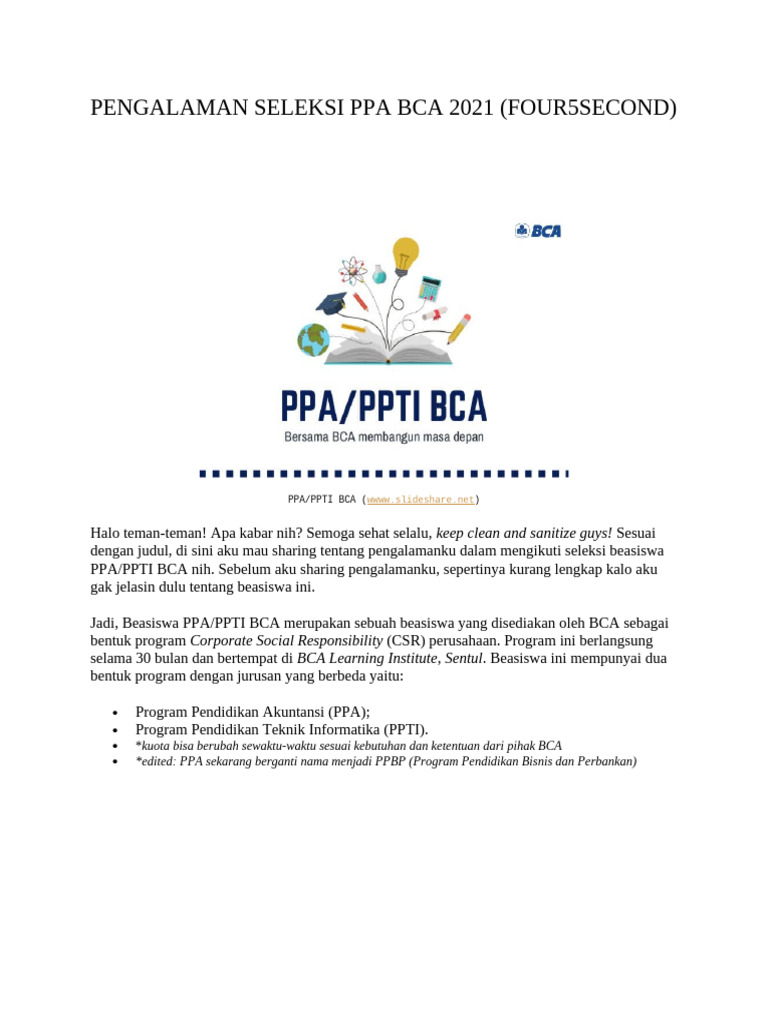 Pengalaman Seleksi PPA BCA | PDF