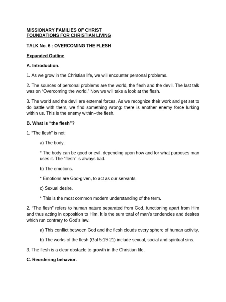 TALK No. 6 OVERCOMING THE FLESH | PDF