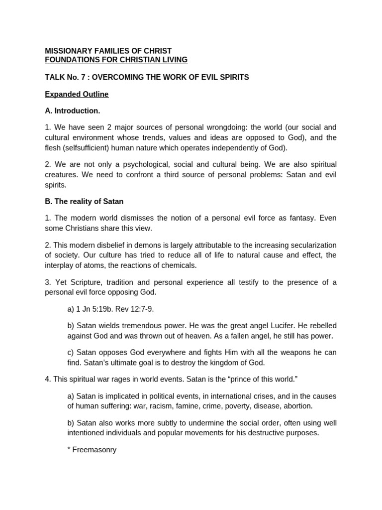 TALK No. 7 OVERCOMING THE WORK OF EVIL SPIRITS | PDF