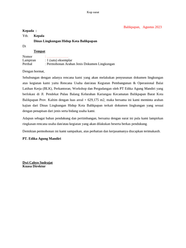 Contoh Surat Permohonan ARAHAN DOKLING | PDF