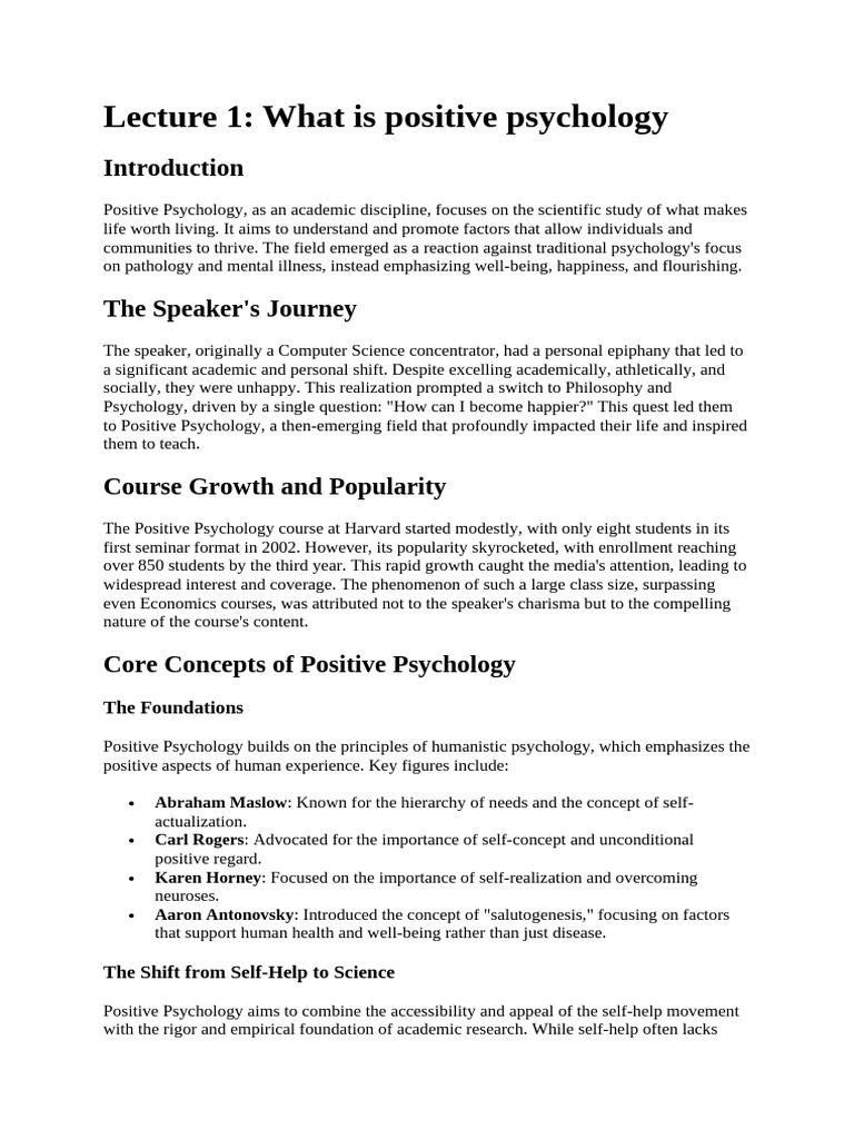 Positive Psychology Notes | PDF