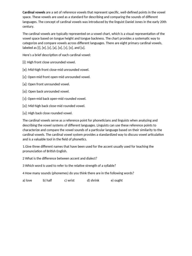 Understanding Cardinal Vowels and Their Chart | PDF | Language Arts ...