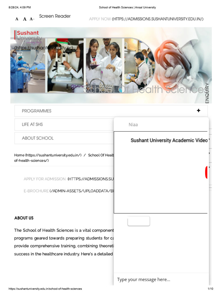 Health Sciences Programs at Sushant | PDF | Health Care | Self-Improvement