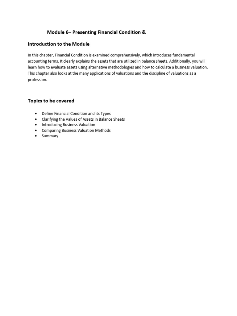 Module 6 - Presenting Financial Condition - Business Valuation | PDF